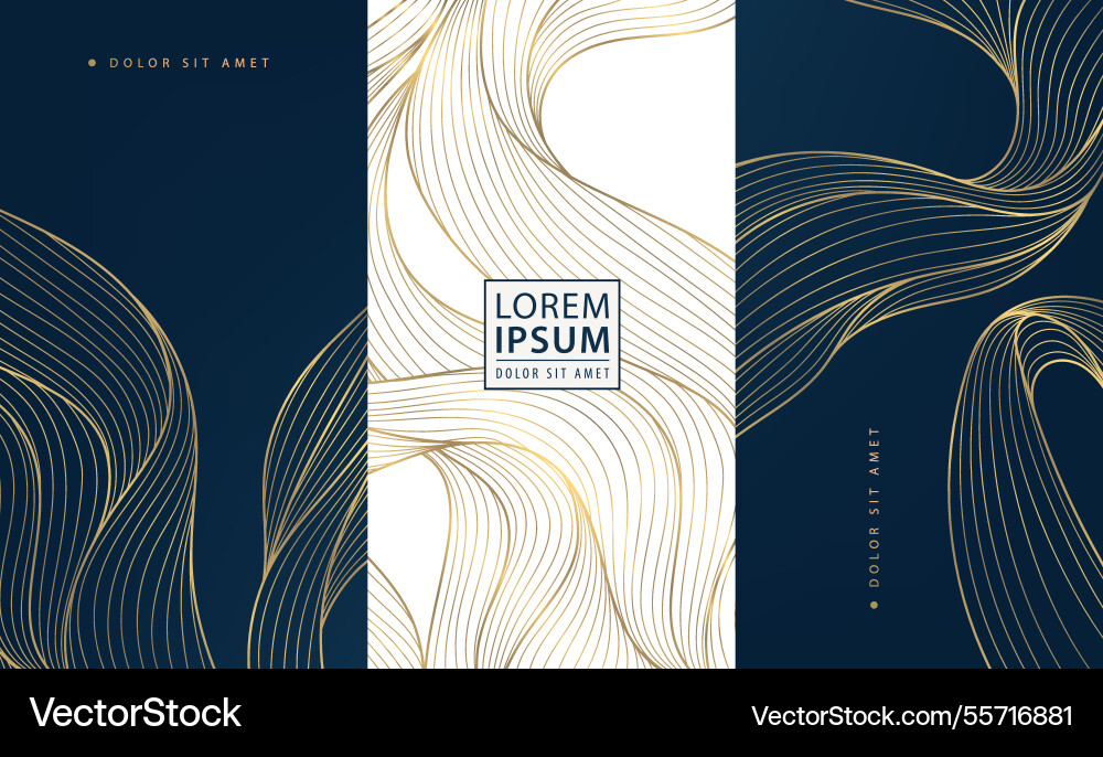 Set of gold line texture wave labels Royalty Free Vector