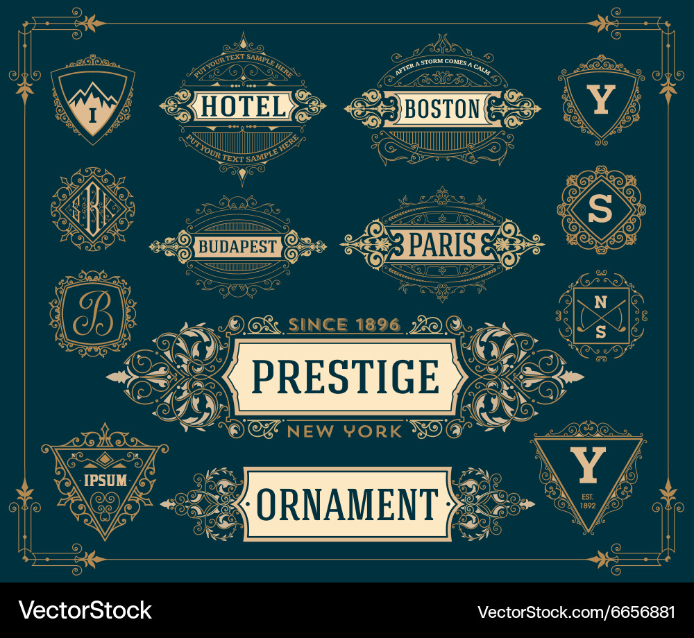 Set of monograms logos and banners Royalty Free Vector Image