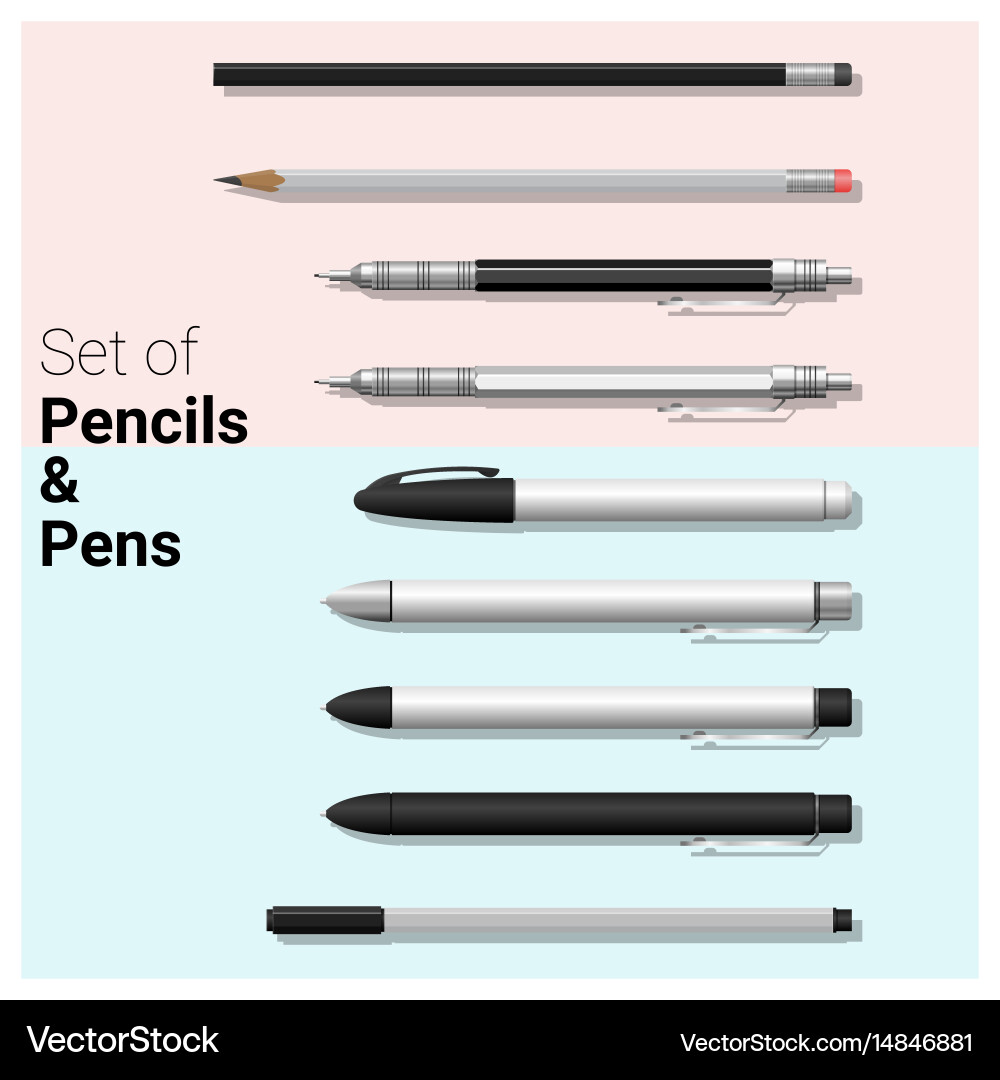 Set of pencils and pens Royalty Free Vector Image