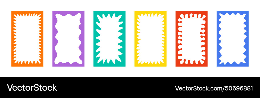 Wave rectangle frame doodle scalloped edge border Vector Image