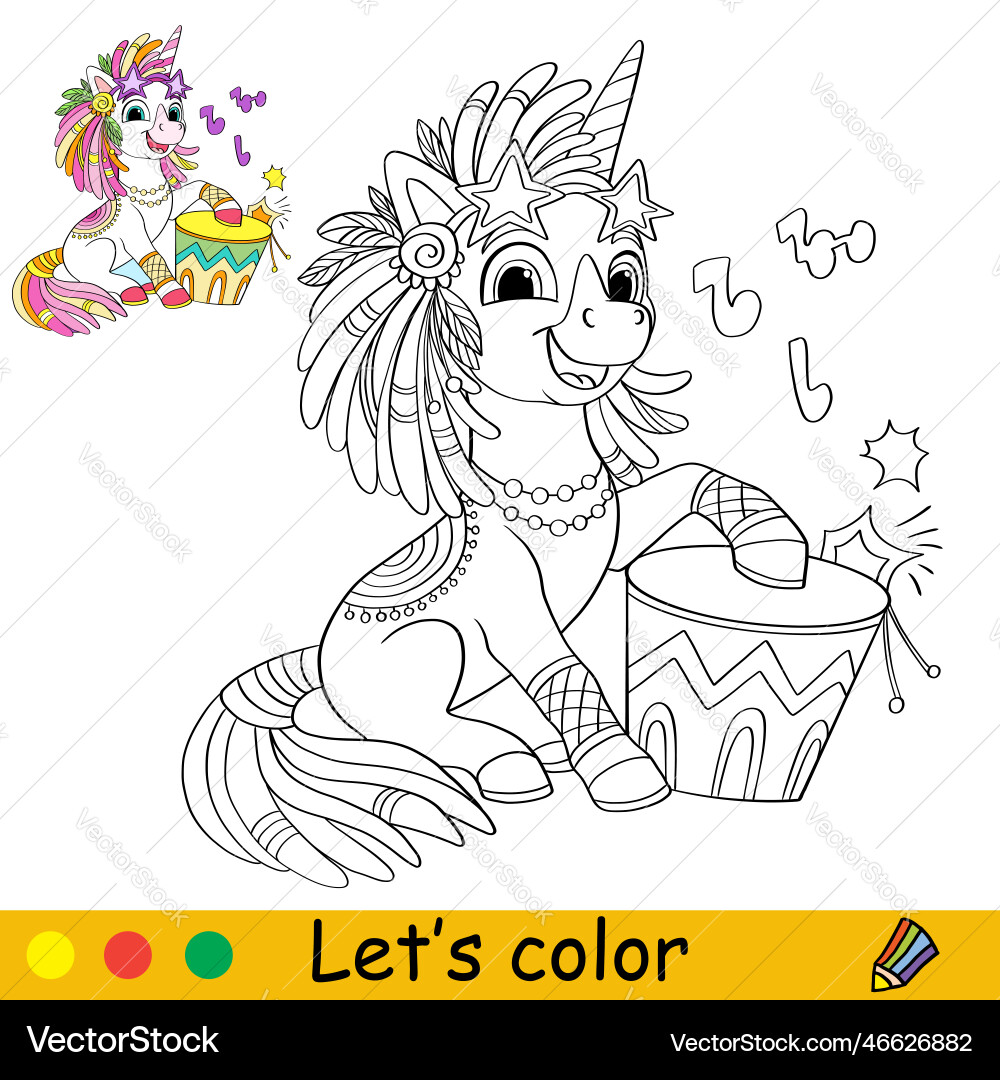 Cute Unicorn Coloring Page Royalty Free Vector Image