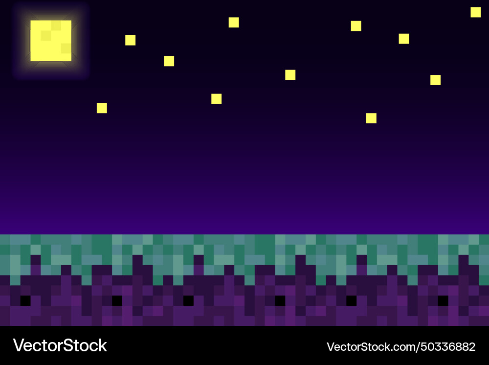 Pixel mine style night land craft background Vector Image