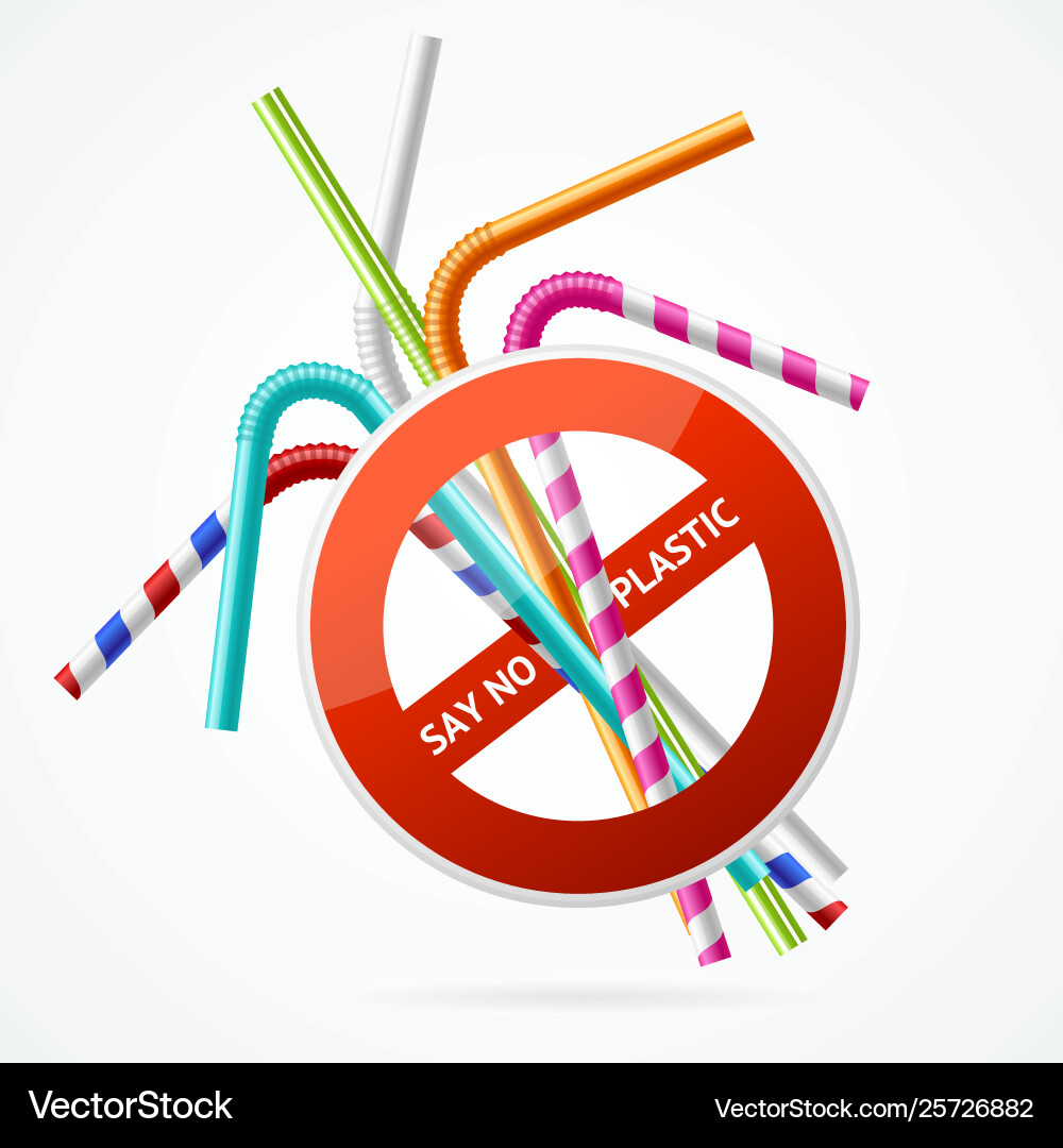 Realistic 3d detailed say no plastic concept Vector Image