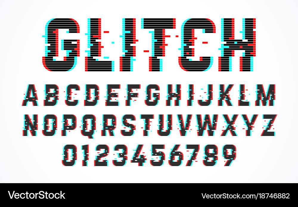 Trendy style distorted glitch typeface letters Vector Image