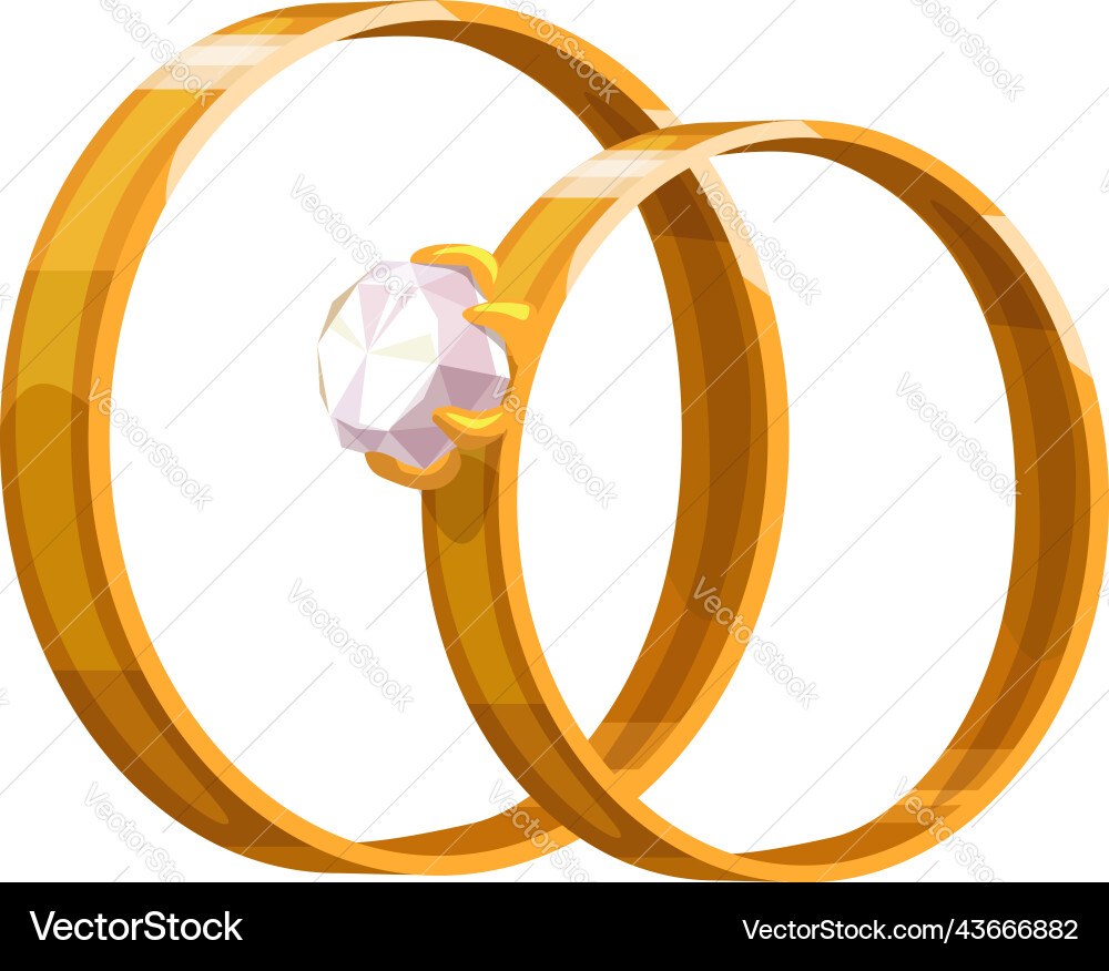 Valentine day golden wedding rings with diamond Vector Image