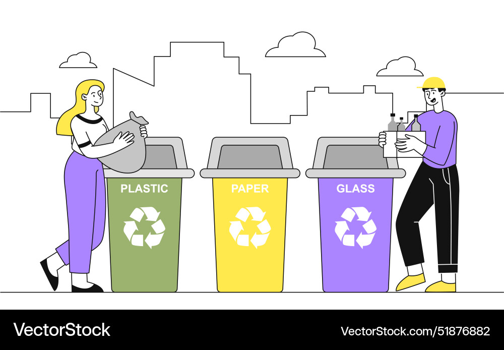 Waste processing people man and woman near Vector Image