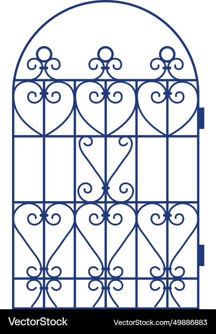 Blue wrought iron gate with ornate swirls Vector Image
