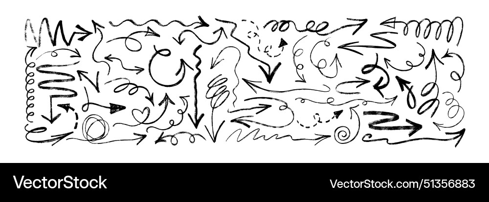 Hand drawn charcoal arrows doodle direction Vector Image