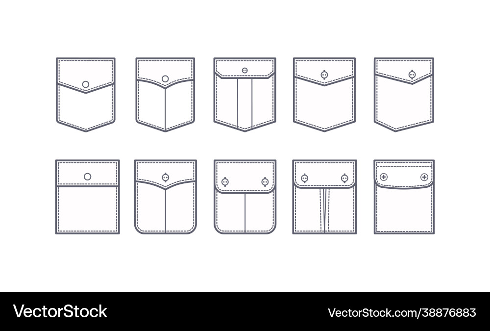 Patch pocket set uniform pockets shapes Royalty Free Vector