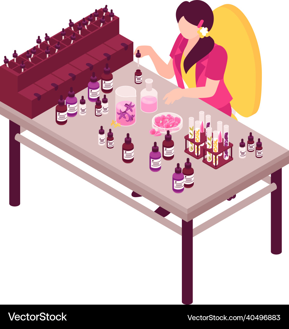 Perfume maker workplace composition Royalty Free Vector
