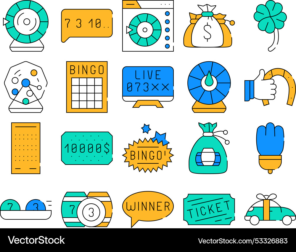 Raffle lottery game collection icons set Vector Image