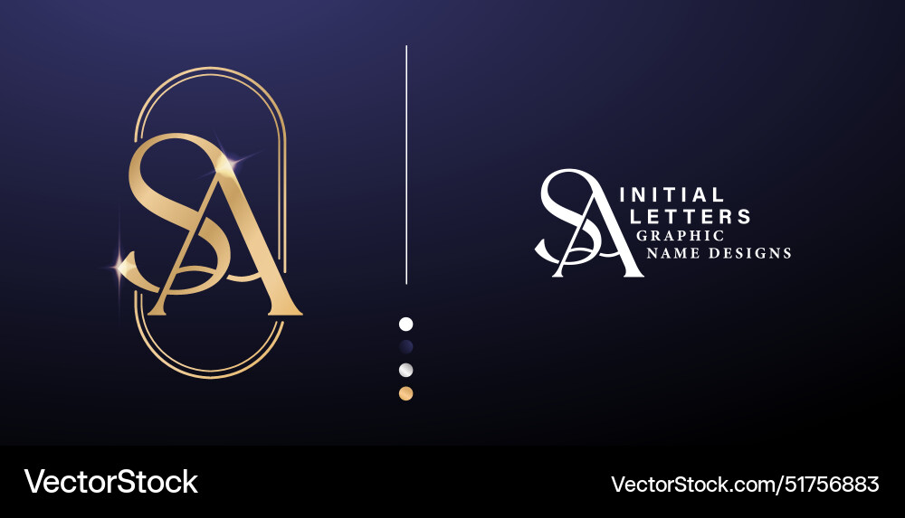 Sa alphabet letter logos gold color Royalty Free Vector
