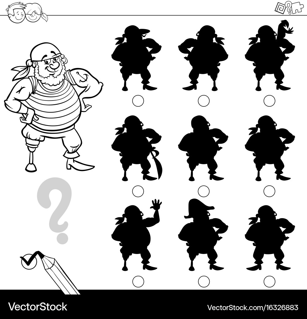Shadow game with pirate for coloring Royalty Free Vector