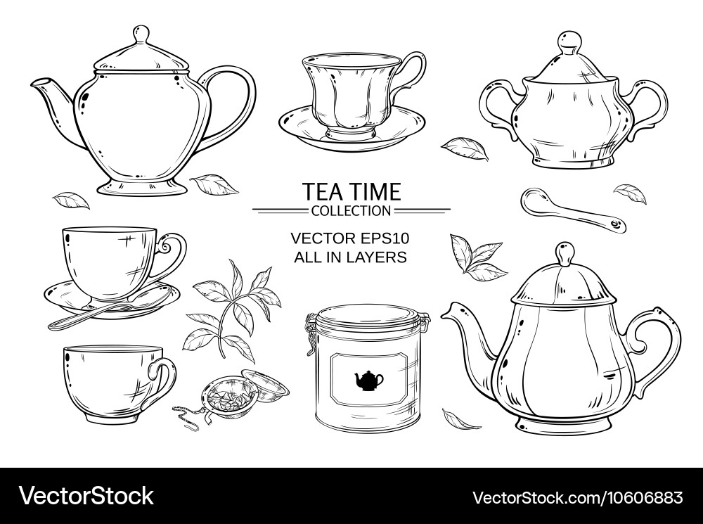 Tea Time Set - White Background Royalty Free Vector Image