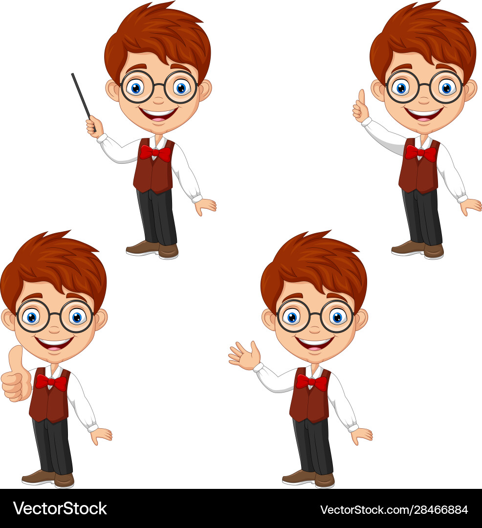 Cartoon smart boy in different poses Royalty Free Vector