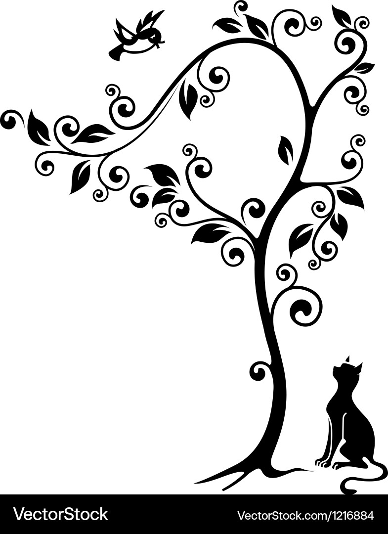 Cat under a tree Royalty Free Vector Image - VectorStock