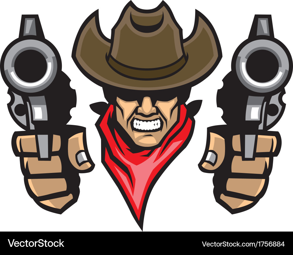 Cowboy mascot aiming the guns Royalty Free Vector Image