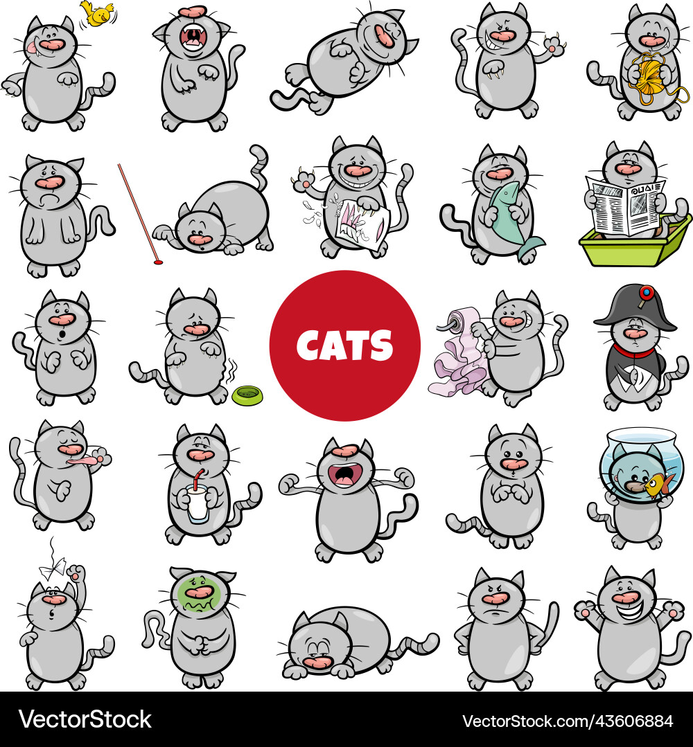 Funny cartoon cat or kitten characters big set Vector Image
