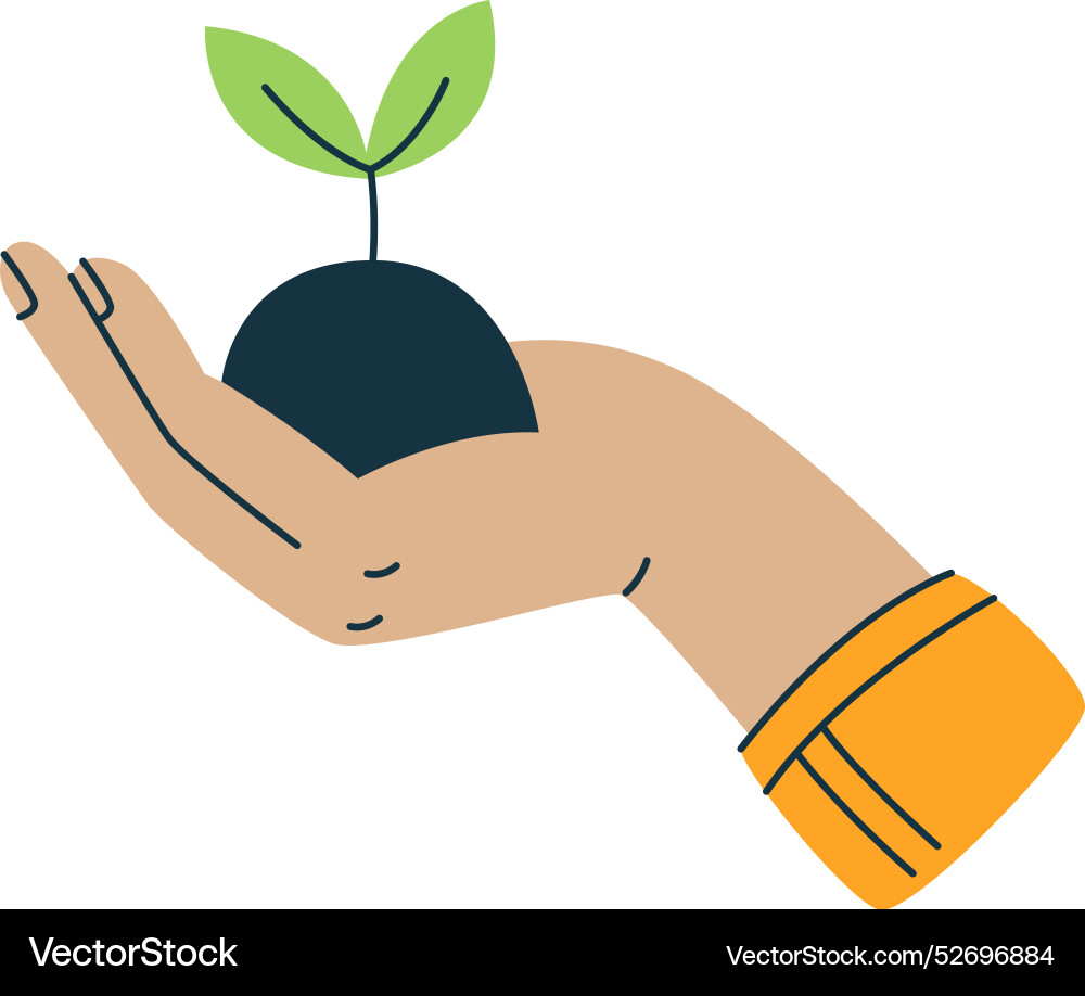 Hand with sprout ecology sticker Royalty Free Vector Image
