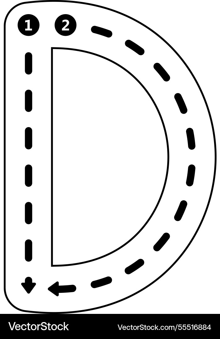 Tracing alphabet letter d uppercase prewriting Vector Image