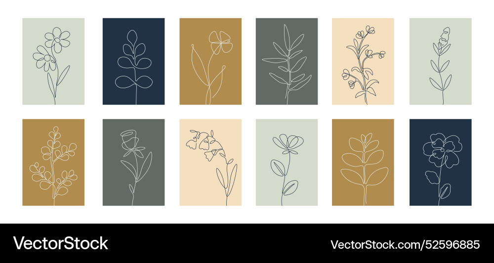 Cards and posters with blooming flower plant line Vector Image