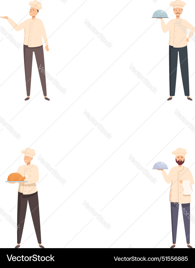 Cartoon chef set with different poses and actions Vector Image