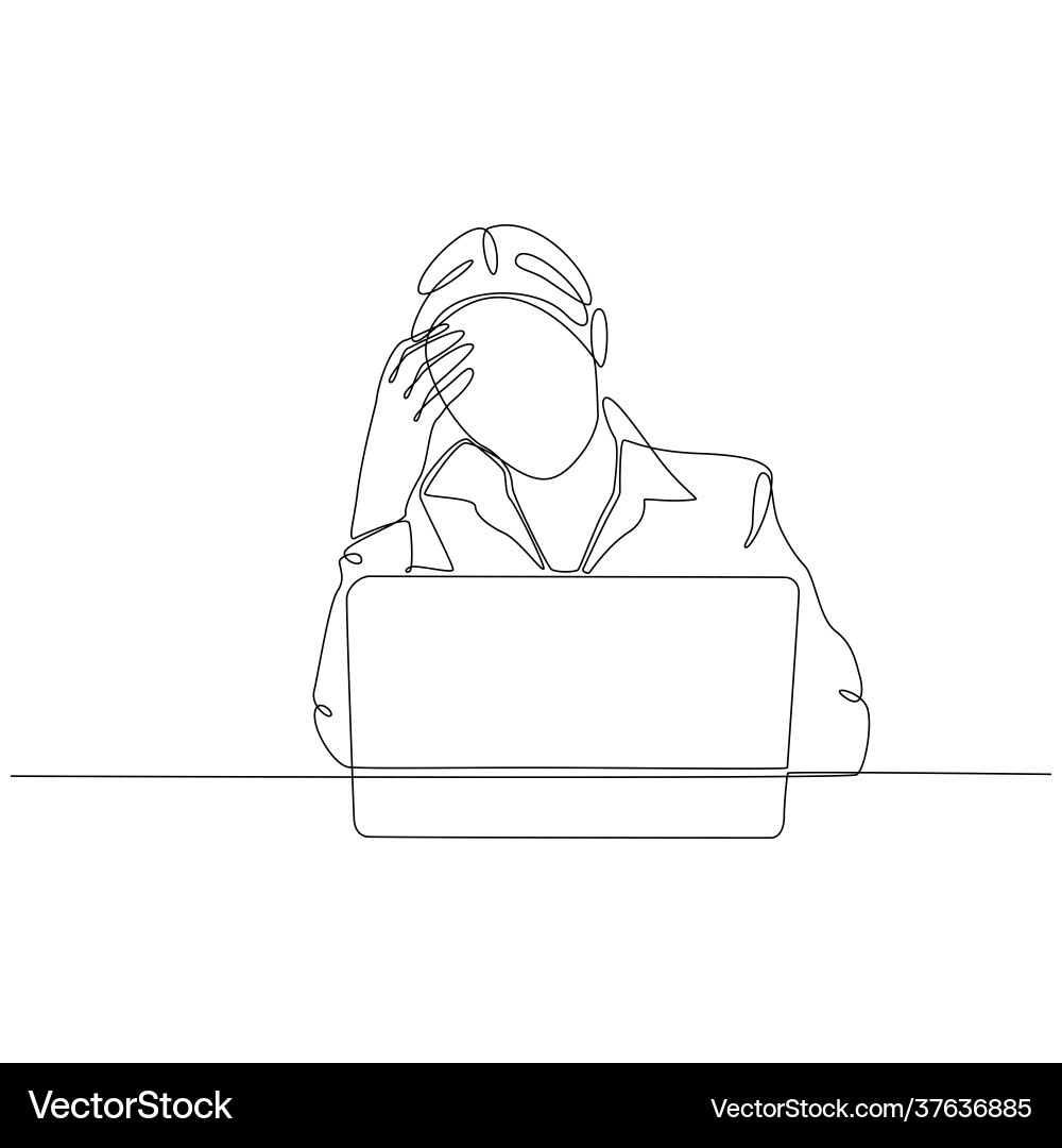 Continuous line drawing stressed woman facing Vector Image