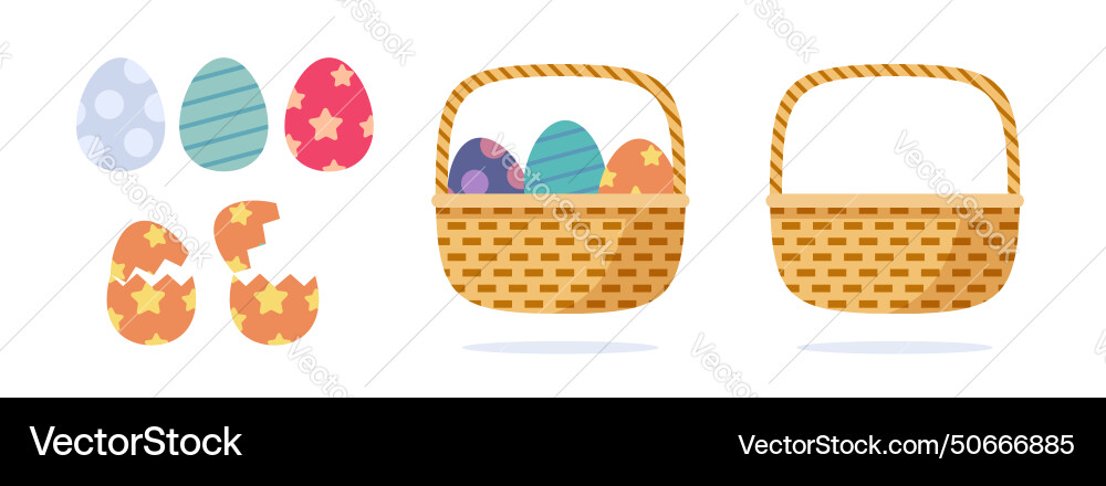 Easter basket woven with eggs icon flat cartoon Vector Image