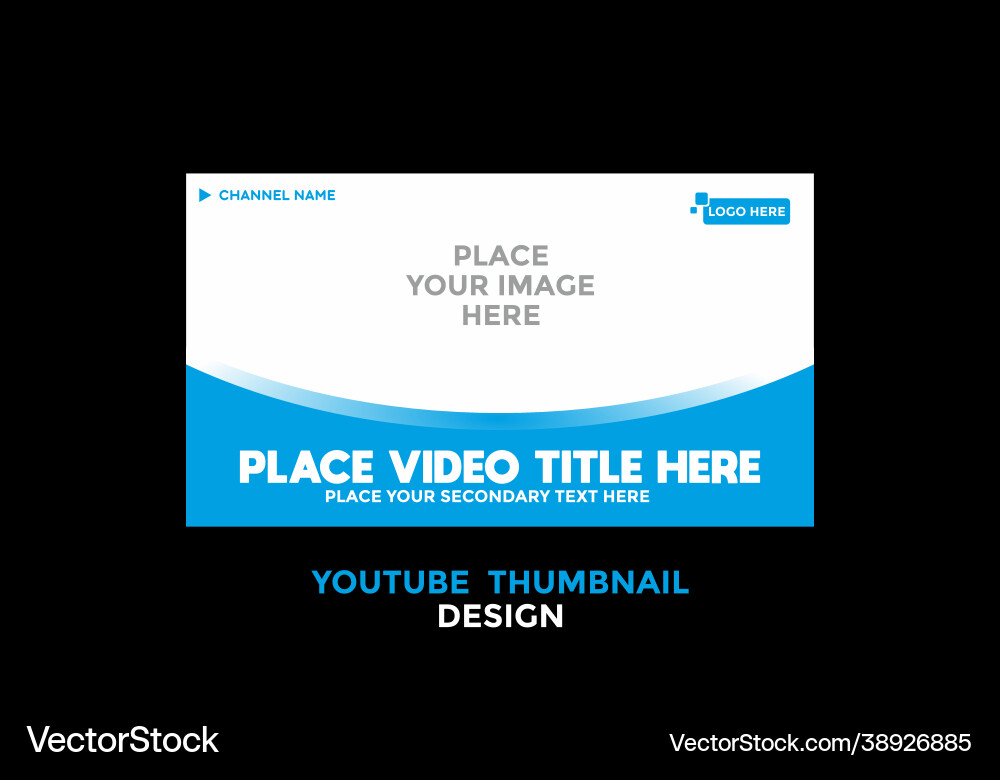 Editable youtube thumbnail design in simple blue Vector Image