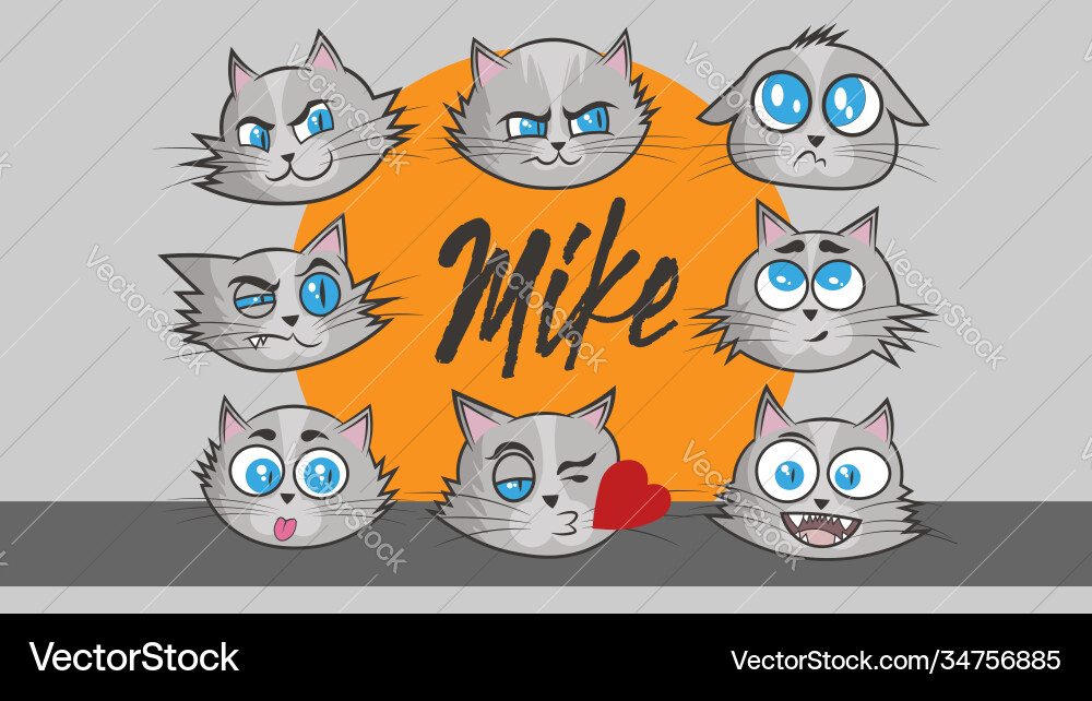 Kitten mike emotion 8-pack Royalty Free Vector Image