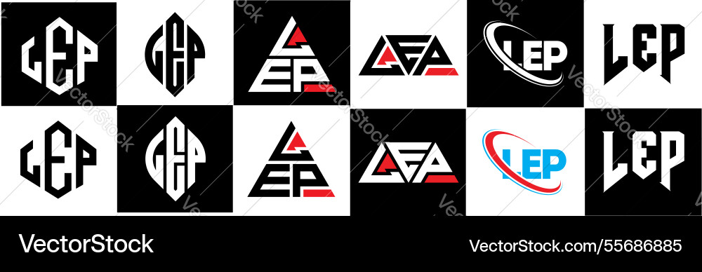 Lep Buchstaben Logo Design in sechs Stil Polygon Vektorbild