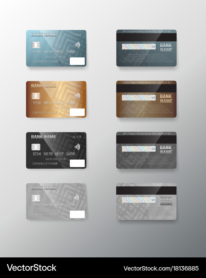 Realistic credit card set Royalty Free Vector Image