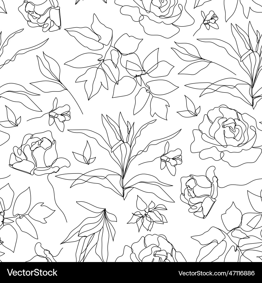 Flower linear seamless background roses Royalty Free Vector