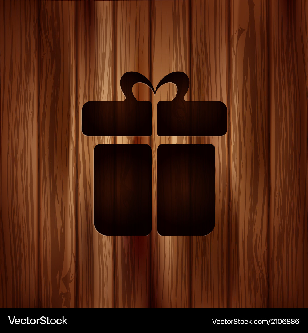 Gift box icon wooden texture Royalty Free Vector Image