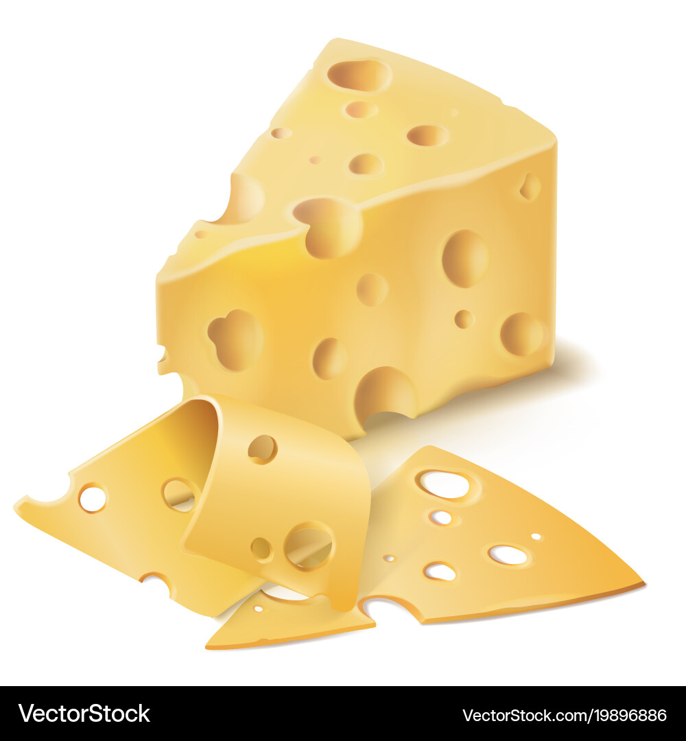 Realistic emmental cheese wedge with slices Vector Image