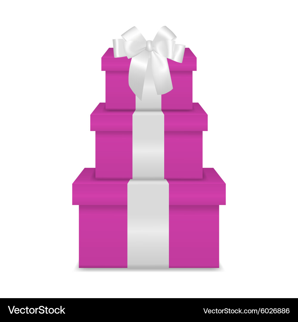 Stack three realistic pink gift boxes Royalty Free Vector