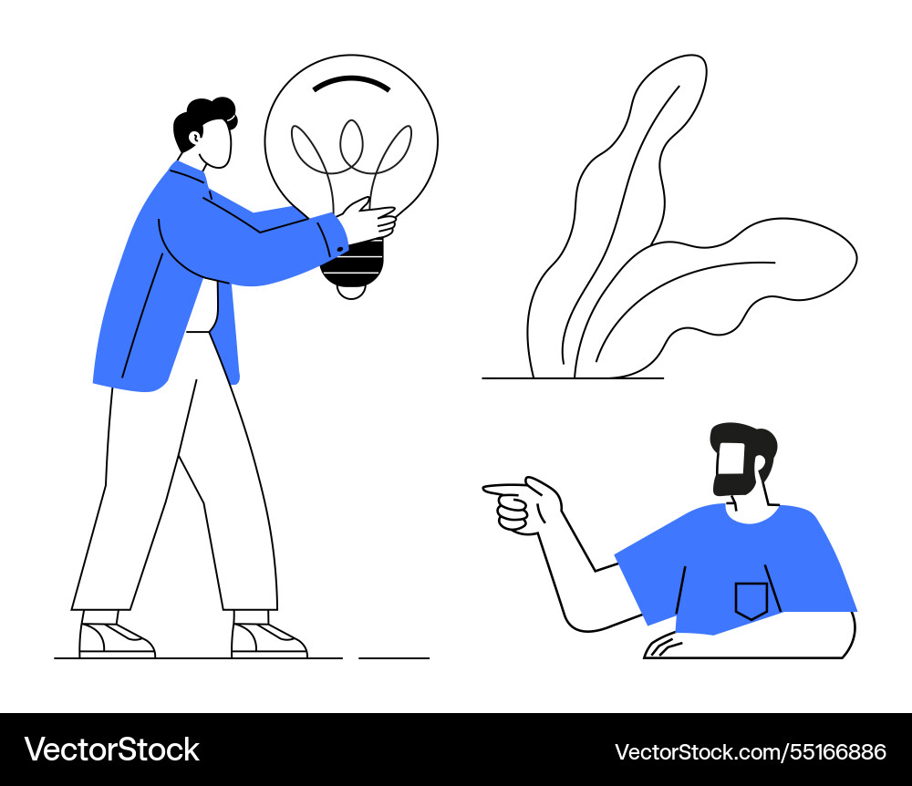 Two people collaborating with a light bulb and Vector Image