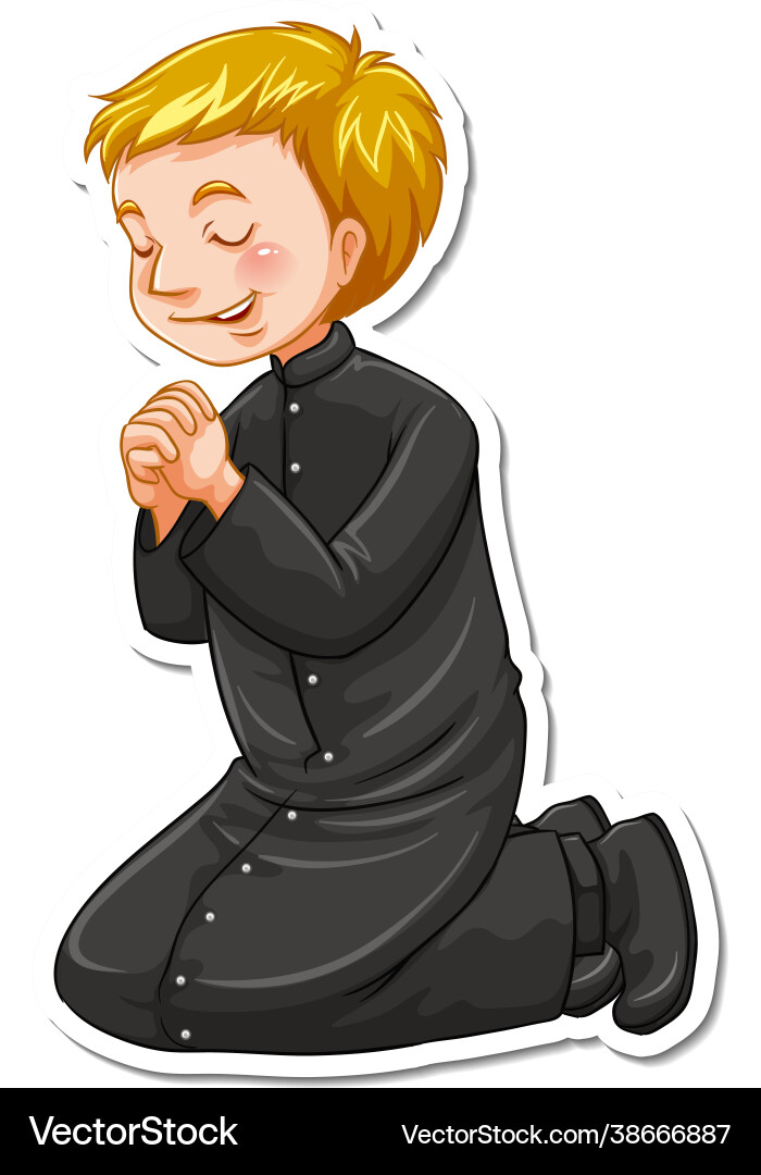 Cartoon character priest in praying pose Vector Image