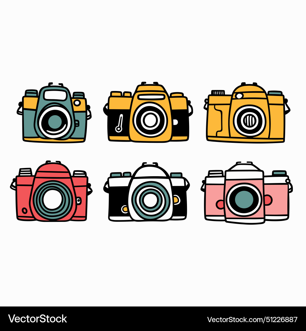 Collection colorful cameras retro modern design Vector Image
