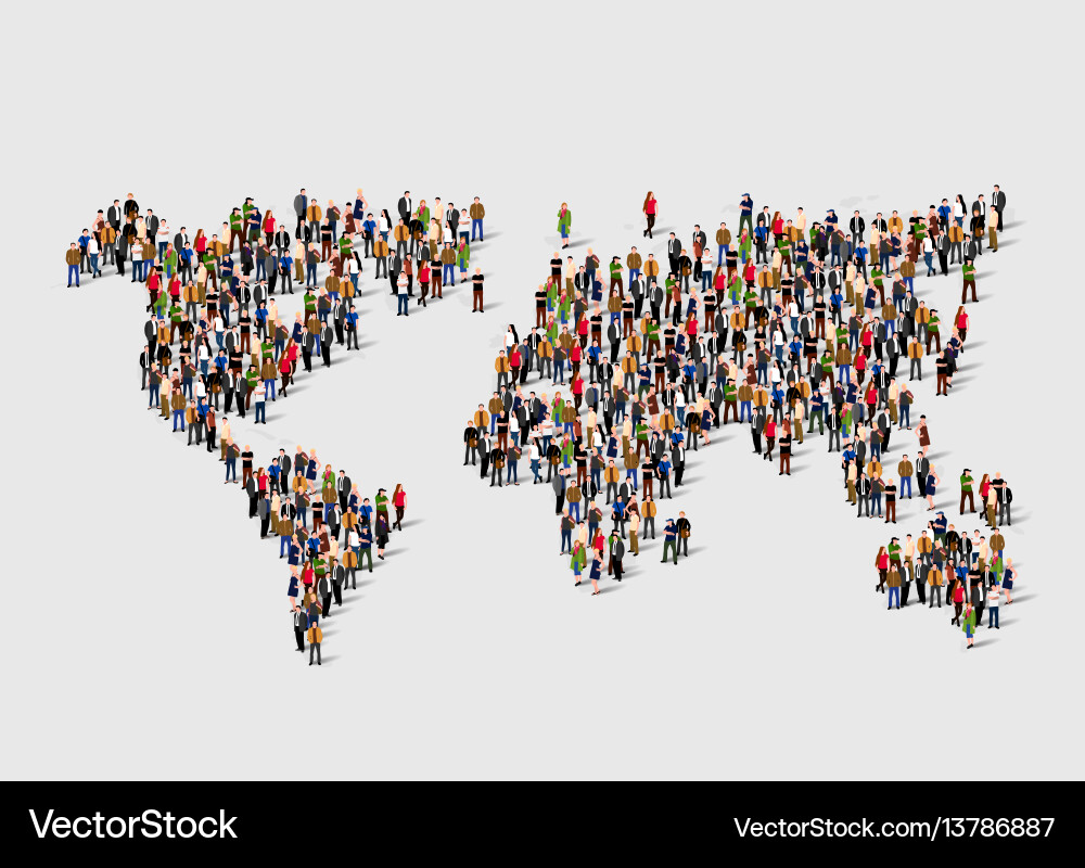 Group of people in form world map Royalty Free Vector Image