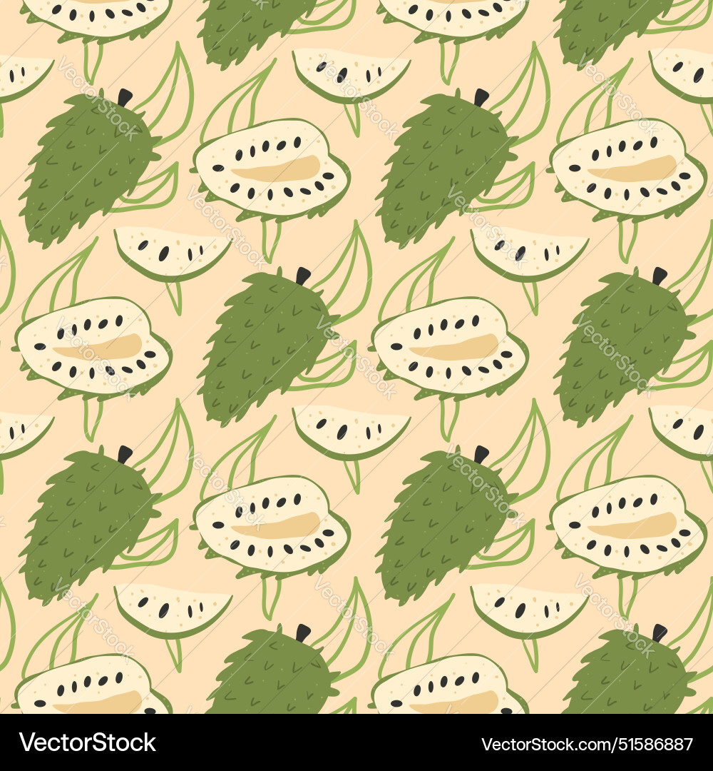 Guanabana seamless pattern tropical ripe slice Vector Image