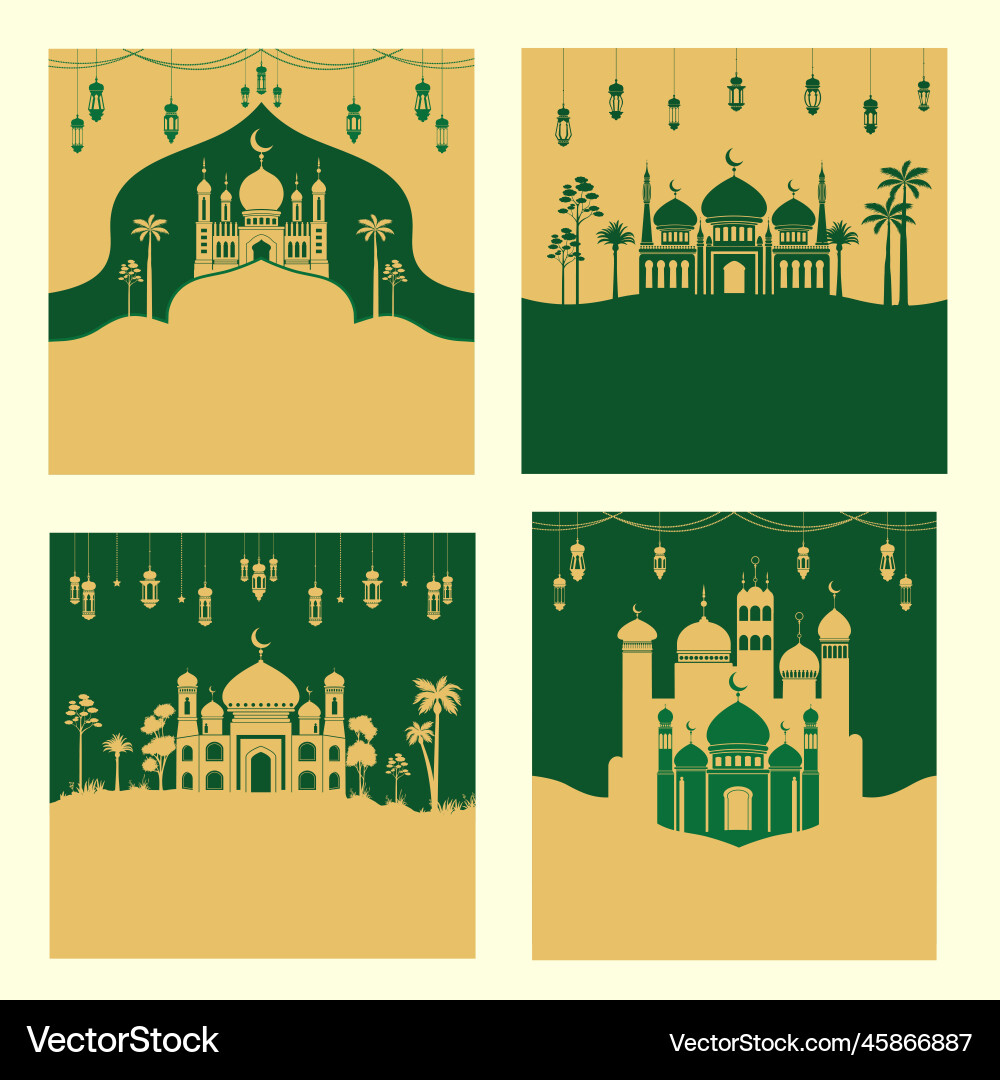 Islamic Mosque Background - Gold & Green Vector Image