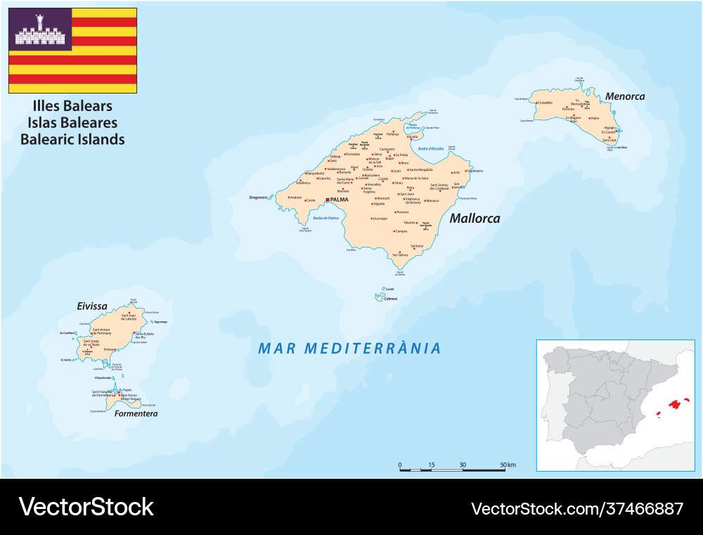 Map balearic islands in western Royalty Free Vector Image