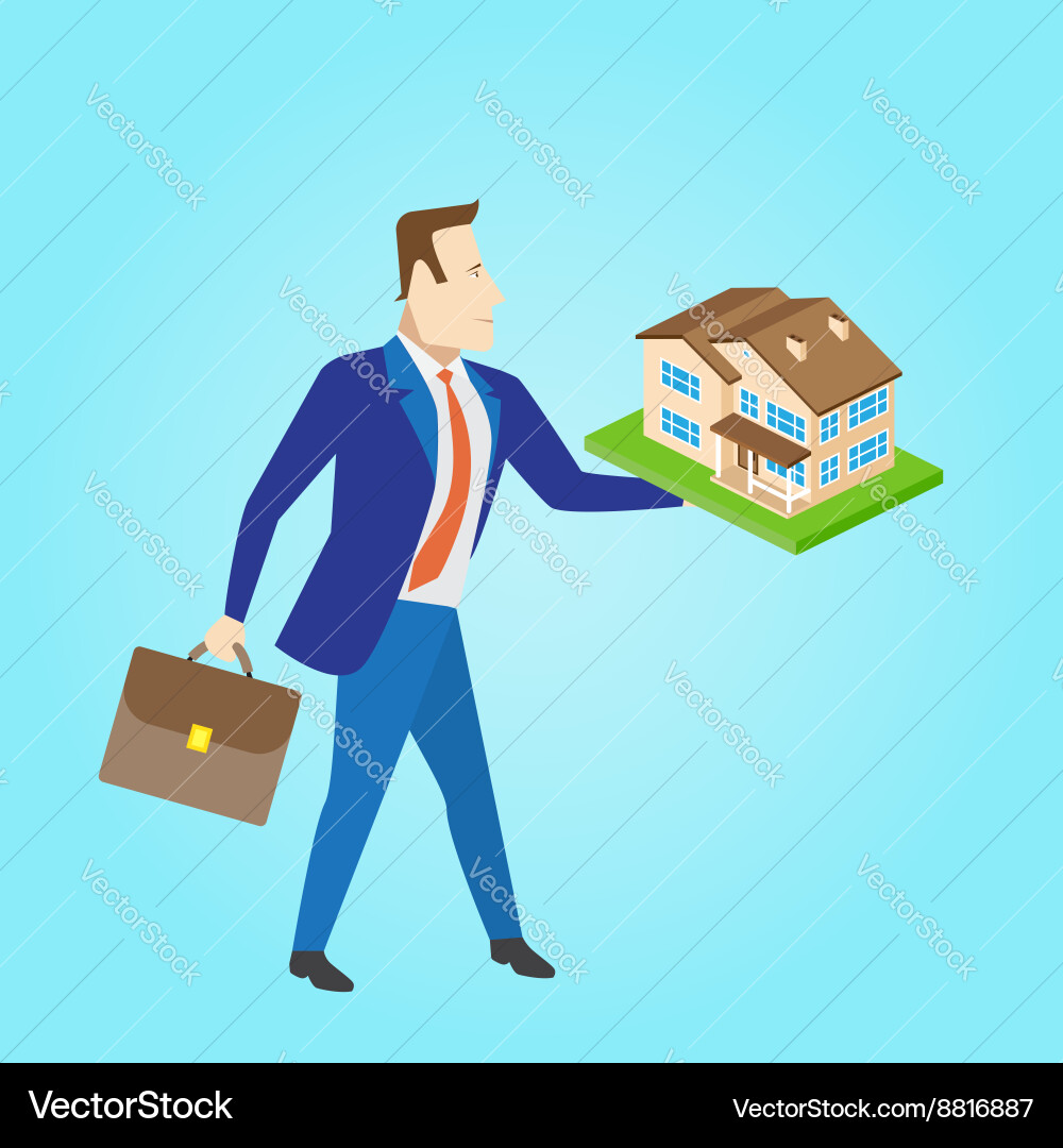 Real Estate Agent with House Model Royalty Free Vector Image