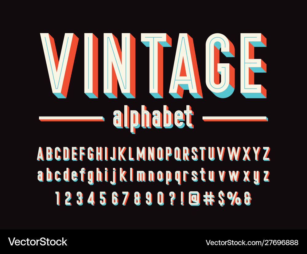 3d retro font Royalty Free Vector Image - VectorStock