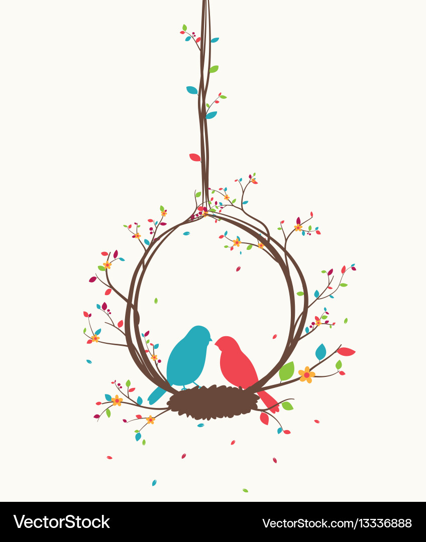 Colorful tree with birds and birdcages Royalty Free Vector
