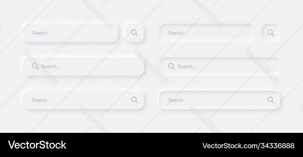 Neumorphic search bars light ui design elements Vector Image