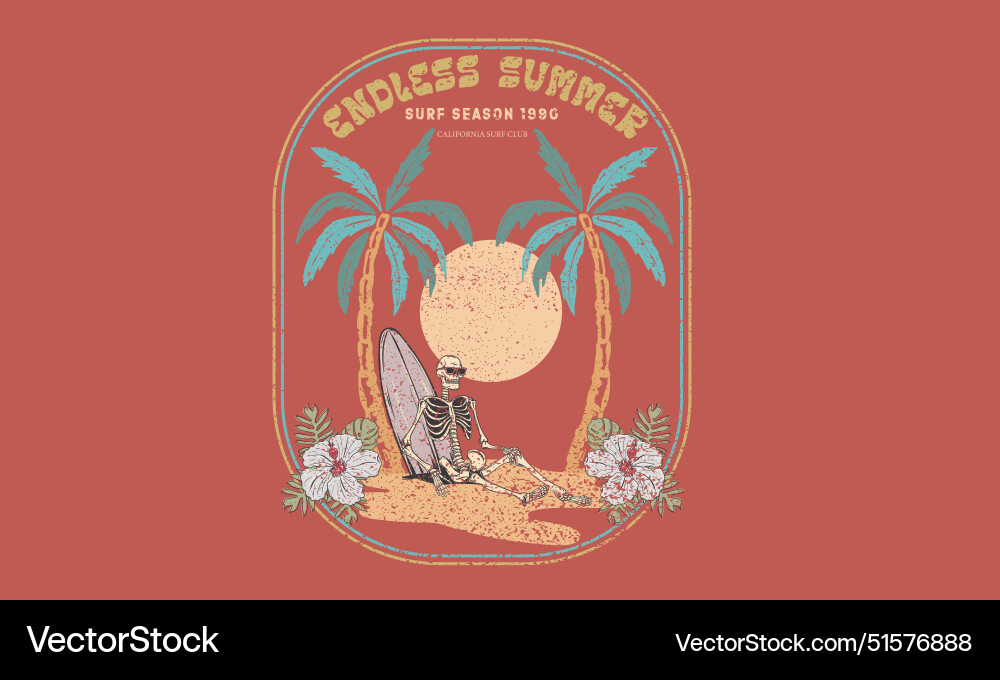 Surf skeletons hand sketch endless summer art Vector Image