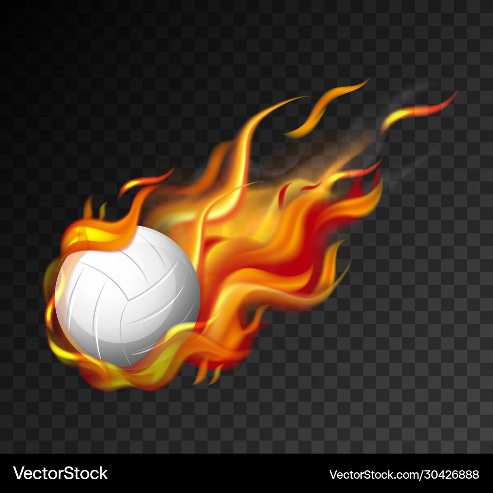 Volleyball on fire shooting in black sky Vector Image