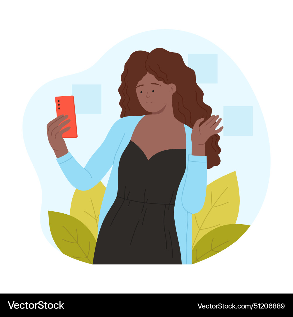 Beautiful girl taking selfie with mobile camera Vector Image